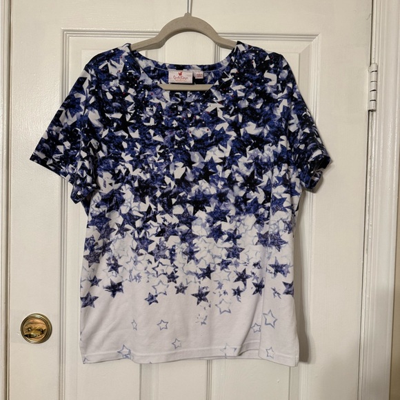 Quacker Factory | Tops | Quacker Factory Blue And White Starry Tee ...